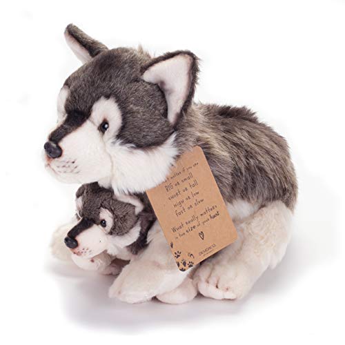 Nat and Jules Mommy Wolf and Pup Wintry Gray Children's Plush Stuffed Animal Toy Set of 2