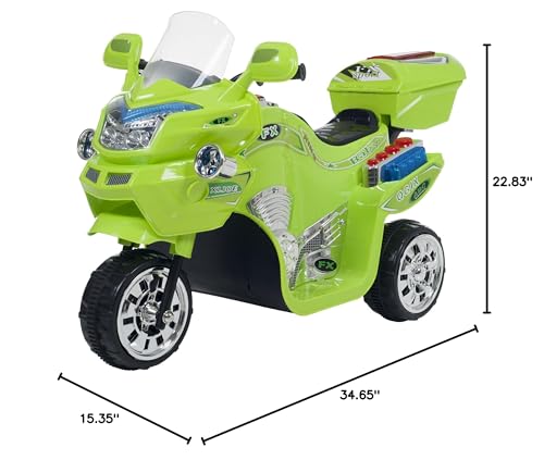 Lil' Rider Ride on Toy, 3 Wheel Motorcycle Trike for Kids by Rockin' Rollers – Battery Powered Ride on Toys for Boys and Girls, 3 - 6 Year Old, Large, Green