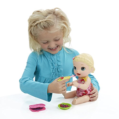 Baby Alive Super Snacks Snackin’ Lily Baby: Blonde Baby Doll That Eats, with Reusable Doll Food, Spoon and 3 Accessories, Doll for 3-Year-Old Girls and Boys and Up (Amazon Exclusive),Pink,Medium