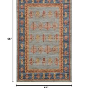 Unique Loom Fars Collection Modern Medallion Tribal Design with Natural Hues Area Rug, 5 ft x 8 ft, Light Blue/Navy Blue