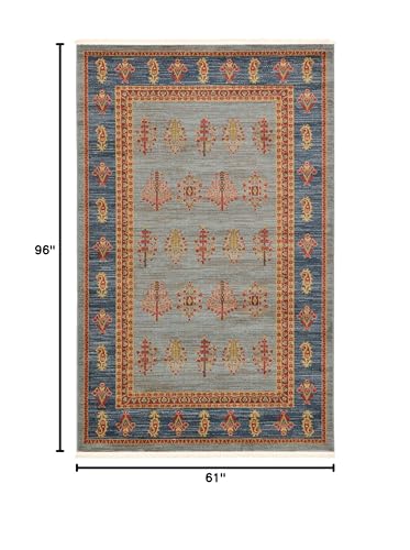 Unique Loom Fars Collection Modern Medallion Tribal Design with Natural Hues Area Rug, 5 ft x 8 ft, Light Blue/Navy Blue