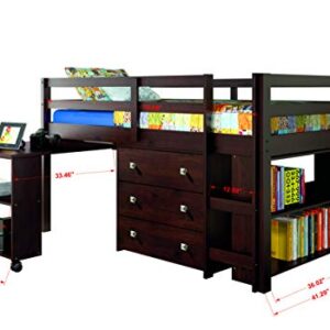 Donco Kids Study & Sleep Twin Cappuccino Low Loft Bed