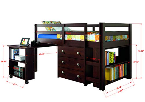 Donco Kids Study & Sleep Twin Cappuccino Low Loft Bed