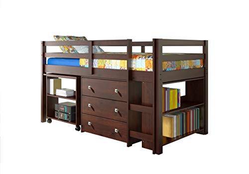 Donco Kids Study & Sleep Twin Cappuccino Low Loft Bed