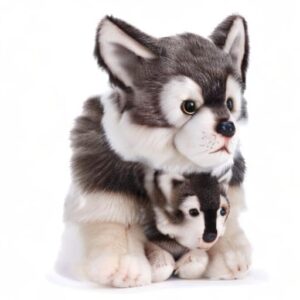 Nat and Jules Mommy Wolf and Pup Wintry Gray Children's Plush Stuffed Animal Toy Set of 2