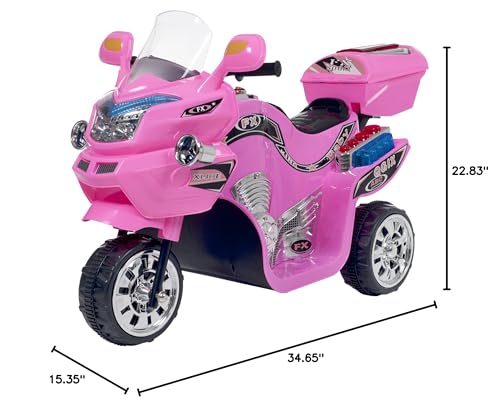 Lil' Rider Ride on Toy, 3 Wheel Motorcycle Trike for Kids by Rockin' Rollers – Battery Powered Ride on Toys for Boys and Girls, 3 - 6 Year Old, Large, Pink