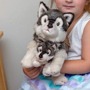 Nat and Jules Mommy Wolf and Pup Wintry Gray Children's Plush Stuffed Animal Toy Set of 2