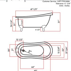 The Tub Connection 67" Acrylic Slipper Clawfoot Tub & Oil Rubbed Bronze Complete Deck Mount Plumbing Package- "Miller"