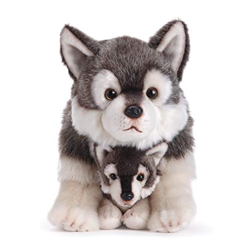 Nat and Jules Mommy Wolf and Pup Wintry Gray Children's Plush Stuffed Animal Toy Set of 2