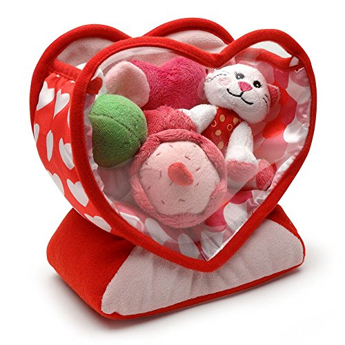 Baby's First Valentine's Day Gift - Deluxe Toy Set with 4 Sensory Toys (Cat, Heart, Flower, Cupcake) for Babies and Toddlers - Sweet Valentine's Gift for Baby Girls and Baby Boys by Genius Baby Toys