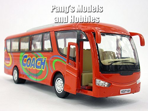 Coach Bus Diecast Metal Scale Model - SET of 4 BUSES, Red, Blue, White and Yellow