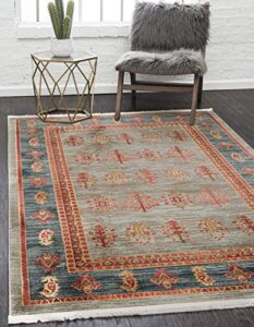 unique loom fars collection modern medallion tribal design with natural hues area rug, 5 ft x 8 ft, light blue/navy blue