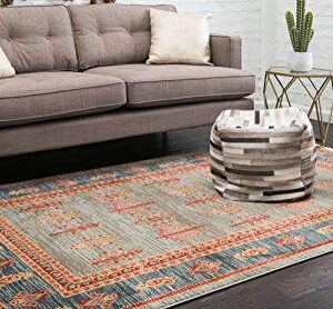 Unique Loom Fars Collection Modern Medallion Tribal Design with Natural Hues Area Rug, 5 ft x 8 ft, Light Blue/Navy Blue