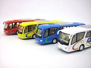 coach bus diecast metal scale model - set of 4 buses, red, blue, white and yellow