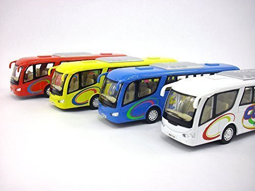 Coach Bus Diecast Metal Scale Model - SET of 4 BUSES, Red, Blue, White and Yellow