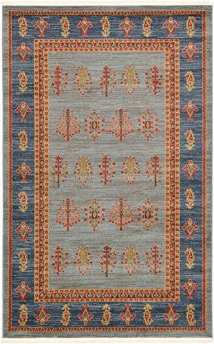 Unique Loom Fars Collection Modern Medallion Tribal Design with Natural Hues Area Rug, 5 ft x 8 ft, Light Blue/Navy Blue