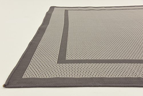 Unique Loom Outdoor Border Collection Area Rug - Border (6' 1" Square, Gray/ Silver)