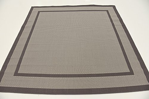 Unique Loom Outdoor Border Collection Area Rug - Border (6' 1" Square, Gray/ Silver)