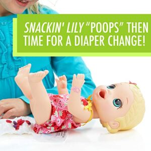 Baby Alive Super Snacks Snackin’ Lily Baby: Blonde Baby Doll That Eats, with Reusable Doll Food, Spoon and 3 Accessories, Doll for 3-Year-Old Girls and Boys and Up (Amazon Exclusive),Pink,Medium