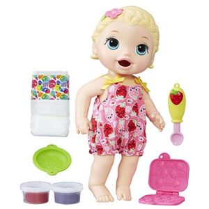 baby alive super snacks snackin’ lily baby: blonde baby doll that eats, with reusable doll food, spoon and 3 accessories, doll for 3-year-old girls and boys and up (amazon exclusive),pink,medium