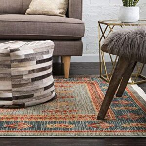 Unique Loom Fars Collection Modern Medallion Tribal Design with Natural Hues Area Rug, 5 ft x 8 ft, Light Blue/Navy Blue