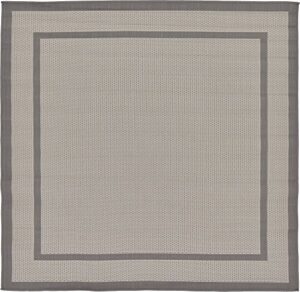 unique loom outdoor border collection area rug - border (6' 1" square, gray/ silver)