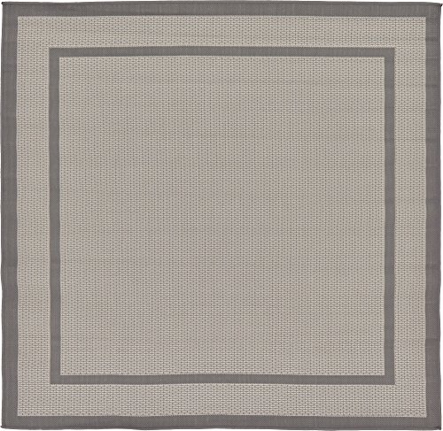 Unique Loom Outdoor Border Collection Area Rug - Border (6' 1" Square, Gray/ Silver)