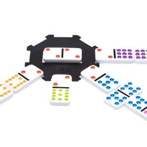 Mexican Train Dominoes - Beautiful Color Dot Double 12 Dominoes Set - Includes Train Markers and Hub by Pressman Multi Color, 5"