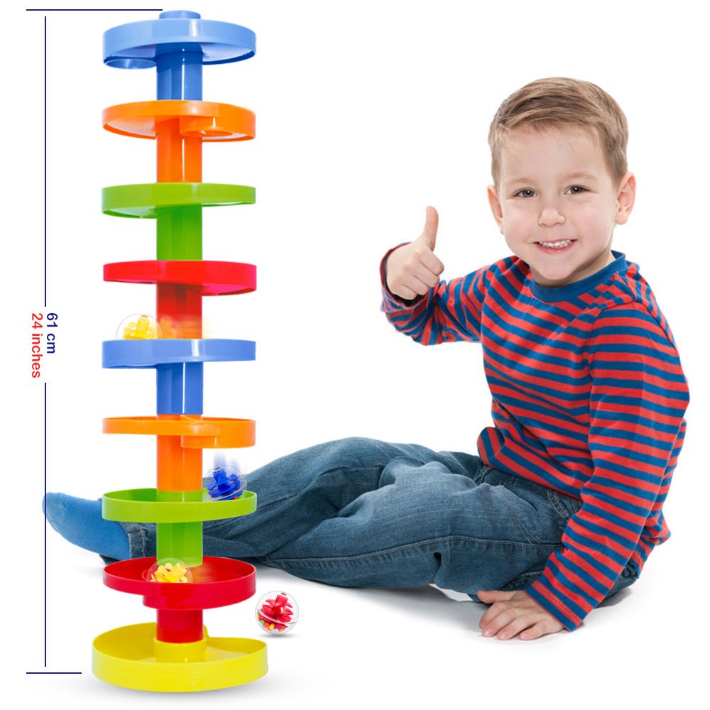 Educational Ball Drop Toy for Kids - Spinning Swirl Ball Ramp 2 Sets Activity Toy for Toddlers and Babies Safe for 9 Months and up.