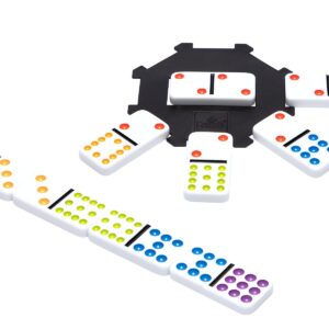 Mexican Train Dominoes - Beautiful Color Dot Double 12 Dominoes Set - Includes Train Markers and Hub by Pressman Multi Color, 5"