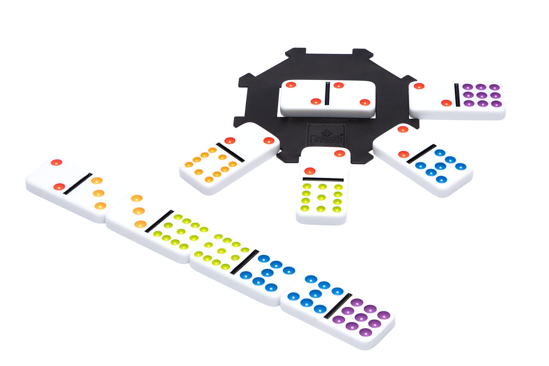 Mexican Train Dominoes - Beautiful Color Dot Double 12 Dominoes Set - Includes Train Markers and Hub by Pressman Multi Color, 5"