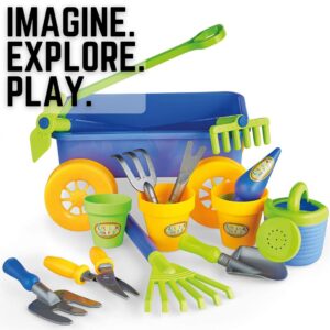 Liberty Imports Pull Along Garden Wagon and Gardening Tools Toy Play Set for Toddlers, Kids with Outdoor Tools, Plant Pots, Accessories