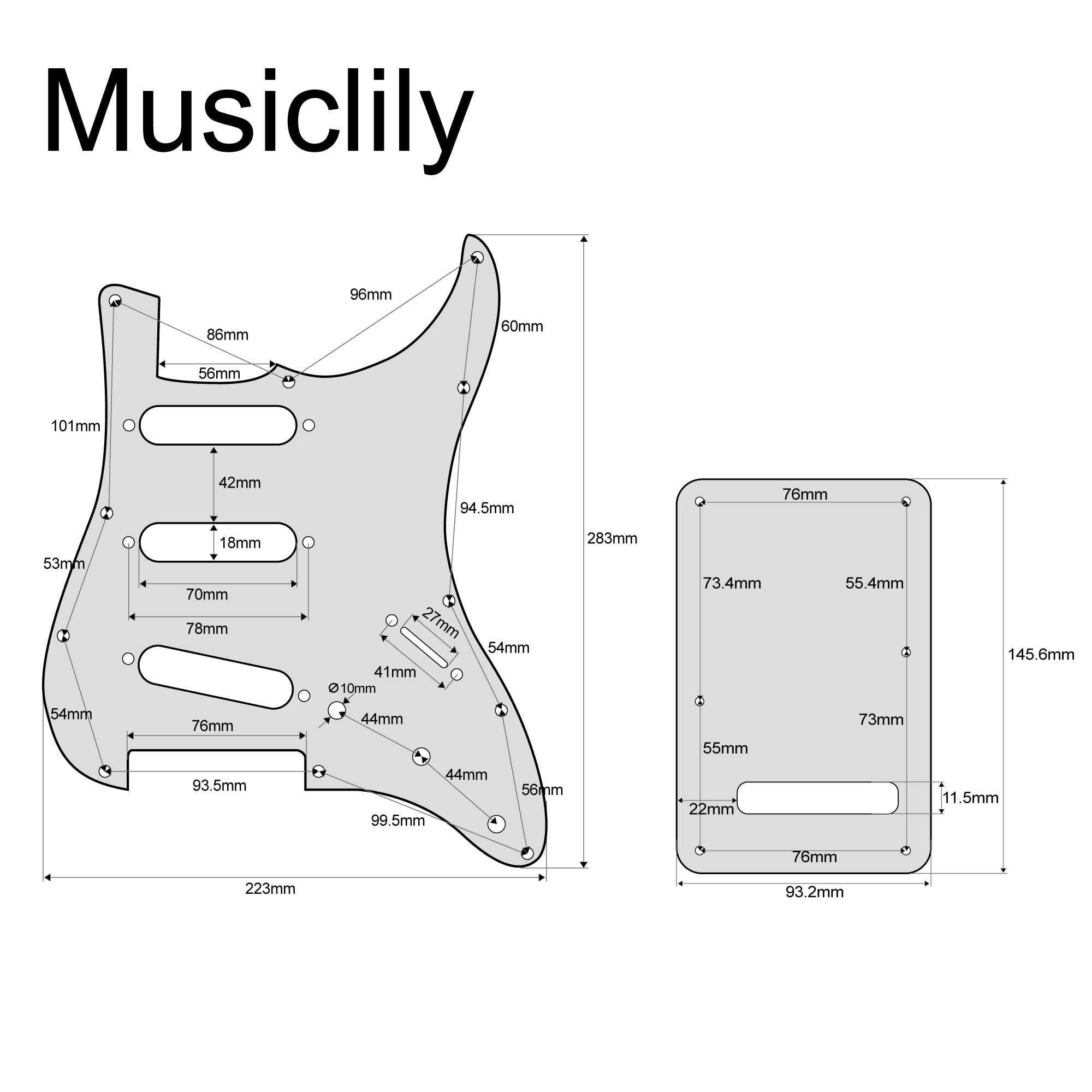 Musiclily SSS 11 Holes Strat Electric Guitar Pickguard and BackPlate Set for Fender USA/Mexican Made Standard Stratocaster Modern Style Guitar Parts,4Ply Parchment Pearl