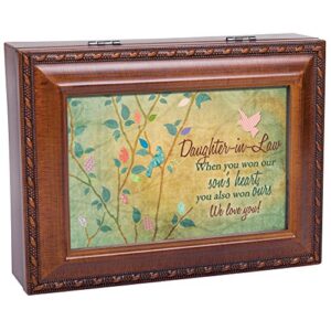 Cottage Garden Daughter-in-Law Won Our Hearts Woodgrain Rope Trim Jewelry Music Box Plays You are My Sunshine