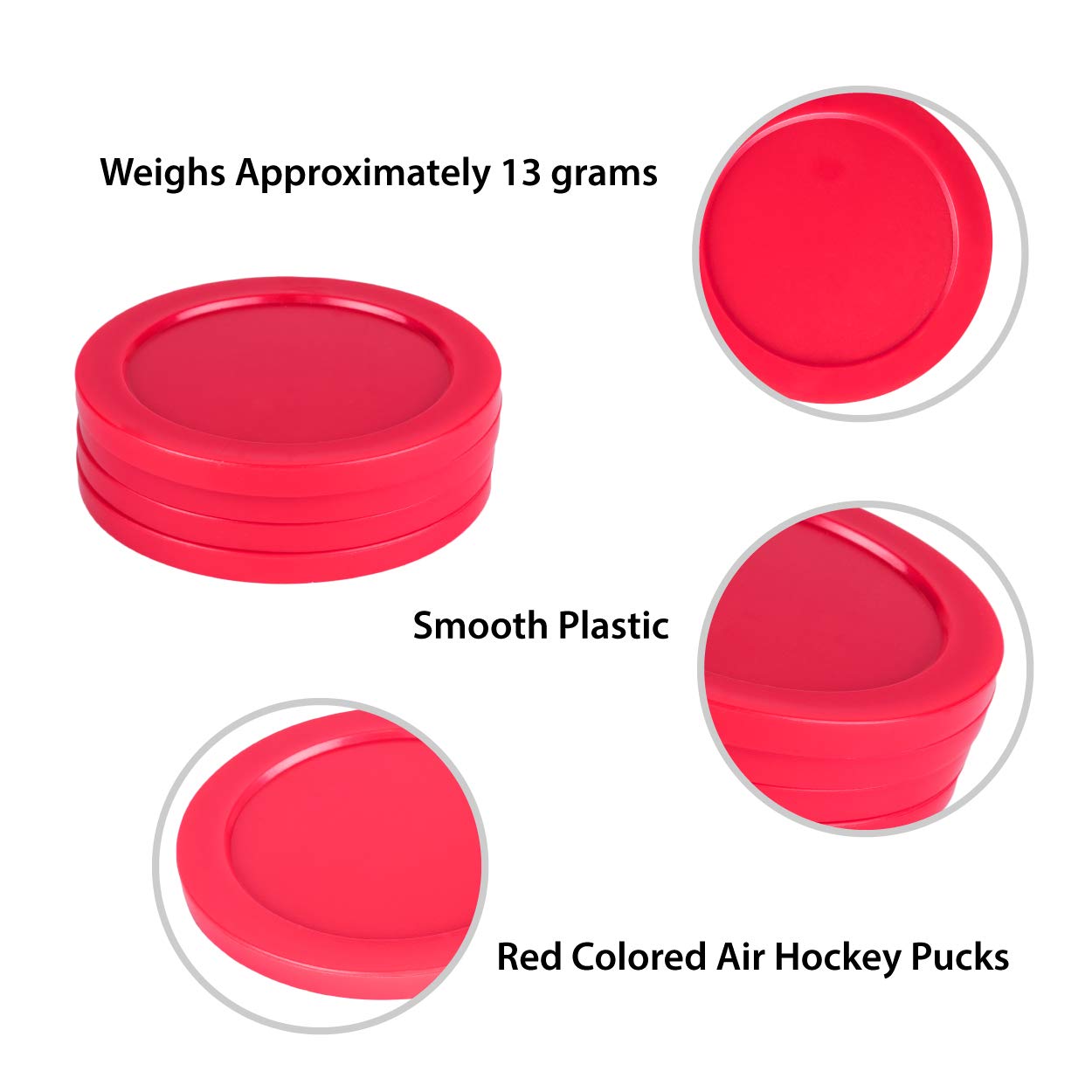 Home Air Hockey Red Replacement 2.5" Pucks for Game Tables, Equipment, Accessories (4 Pack)