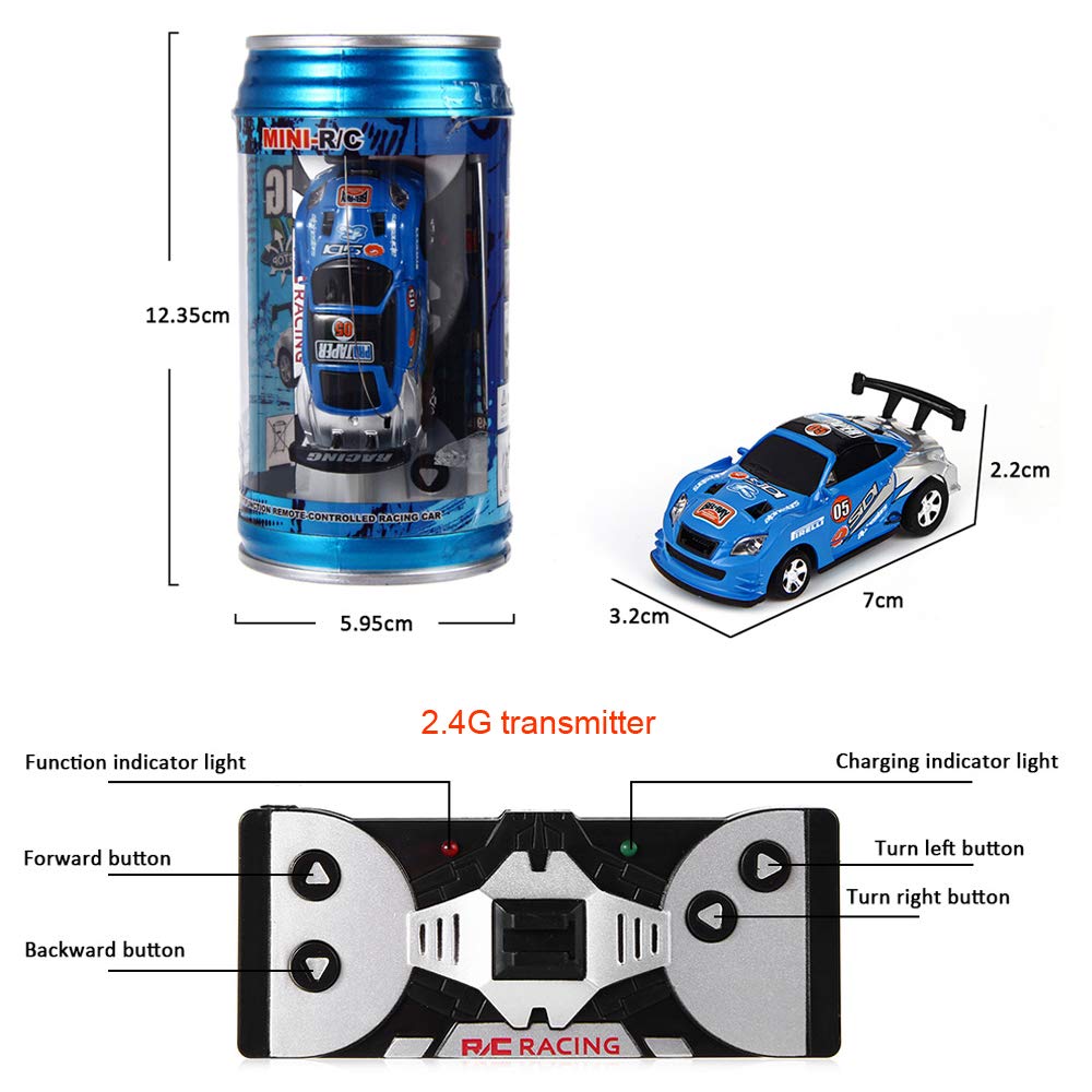 haomsj Mini Coke Can Speed Rc Radio Remote Conrtol Micro Racing Car with Led Lingts Kids Toys Gift (1PC)