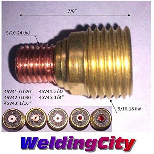 WeldingCity 5-pk Gas Lens Collet Body 45V44 (3/32") for TIG Welding Torch 9, 20 and 25 Series in Weldcraft Lincoln Miller ESAB Weldcraft CK (5 Each/Pack)