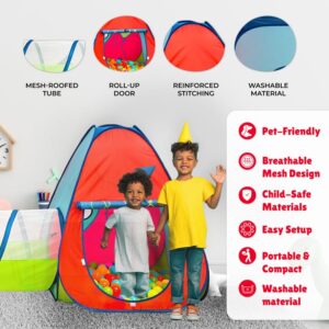 Kiddey Tunnel and Ball Pit Play Tent | 3pc Pop Up Toddler Gym Tunnels with Tents for Kids, Toddlers, Infants Boys & Girls | Indoor & Outdoor Gift Game | Baby Crawling Pits for Playground