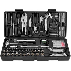 pittsburgh 130 piece tool kit with case mechanic hand tool set multi tools kit and accessories with handy carry organizer