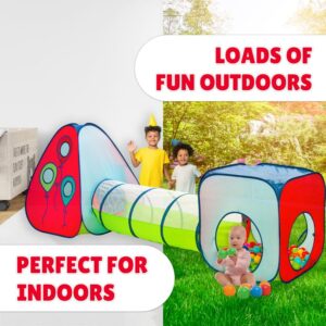 Kiddey Tunnel and Ball Pit Play Tent | 3pc Pop Up Toddler Gym Tunnels with Tents for Kids, Toddlers, Infants Boys & Girls | Indoor & Outdoor Gift Game | Baby Crawling Pits for Playground