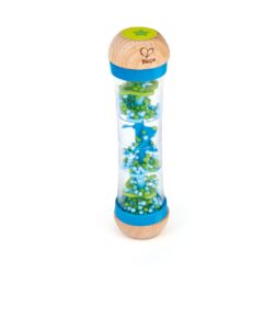 hape beaded raindrops | mini wooden musical shake & rattle rainmaker toy, blue, model number: e0328b