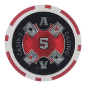 brybelly ace casino poker chip heavyweight 14-gram clay composite – pack of 50 ($5 red)