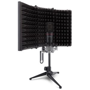 pyle sound isolation recording booth shield - 2" thick foldable studio microphone dampening filter foam cube, audio acoustic noise isolator platform pads w/ wedgie padding, tripod base stand