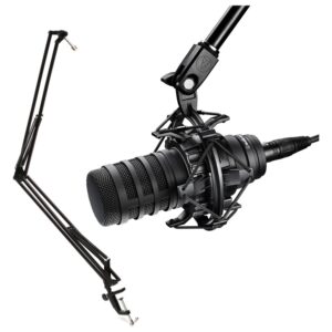 Audio-Technica BP40 Large-Diaphragm Dynamic Broadcast Microphone w/Boom Arm, Ca