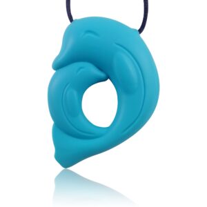 blue dolphin chew necklace for sensory kids - (durable) gender neutral chewing necklace - sensory necklace for autistic chewers - oral sensory toys for adults and children