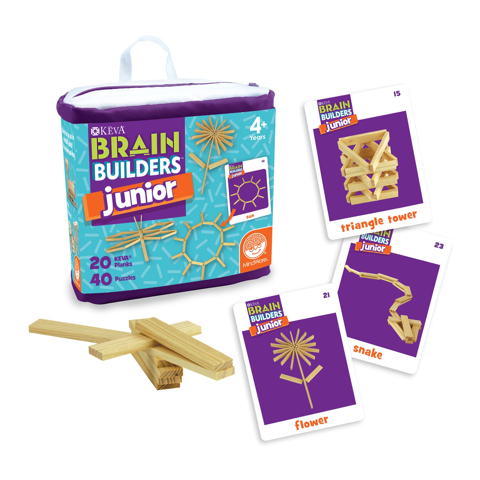 MindWare KEVA Brain Builders Set of 2: Original KEVA Brain Builders and KEVA Brain Builders Junior – Great Addition to STEM Building Toys and Classroom Games – 40 Planks & 70 Puzzles Total