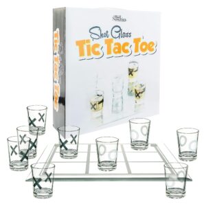 fairly odd novelties shot glass tic tac toe game - elegantly designed drinking fun, perfect for parties, couples, and strategy, 8.63" glass board