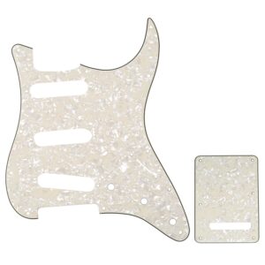 musiclily sss 11 holes strat electric guitar pickguard and backplate set for fender usa/mexican made standard stratocaster modern style guitar parts,4ply parchment pearl