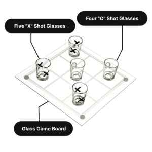 Fairly Odd Novelties Shot Glass Tic Tac Toe Game - Elegantly Designed Drinking Fun, Perfect for Parties, Couples, and Strategy, 8.63" Glass Board