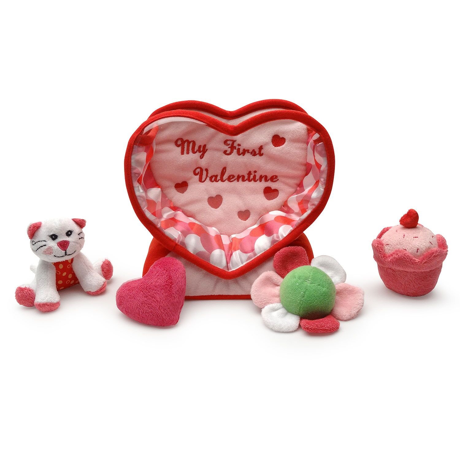 Baby's First Valentine's Day Gift - Deluxe Toy Set with 4 Sensory Toys (Cat, Heart, Flower, Cupcake) for Babies and Toddlers - Sweet Valentine's Gift for Baby Girls and Baby Boys by Genius Baby Toys